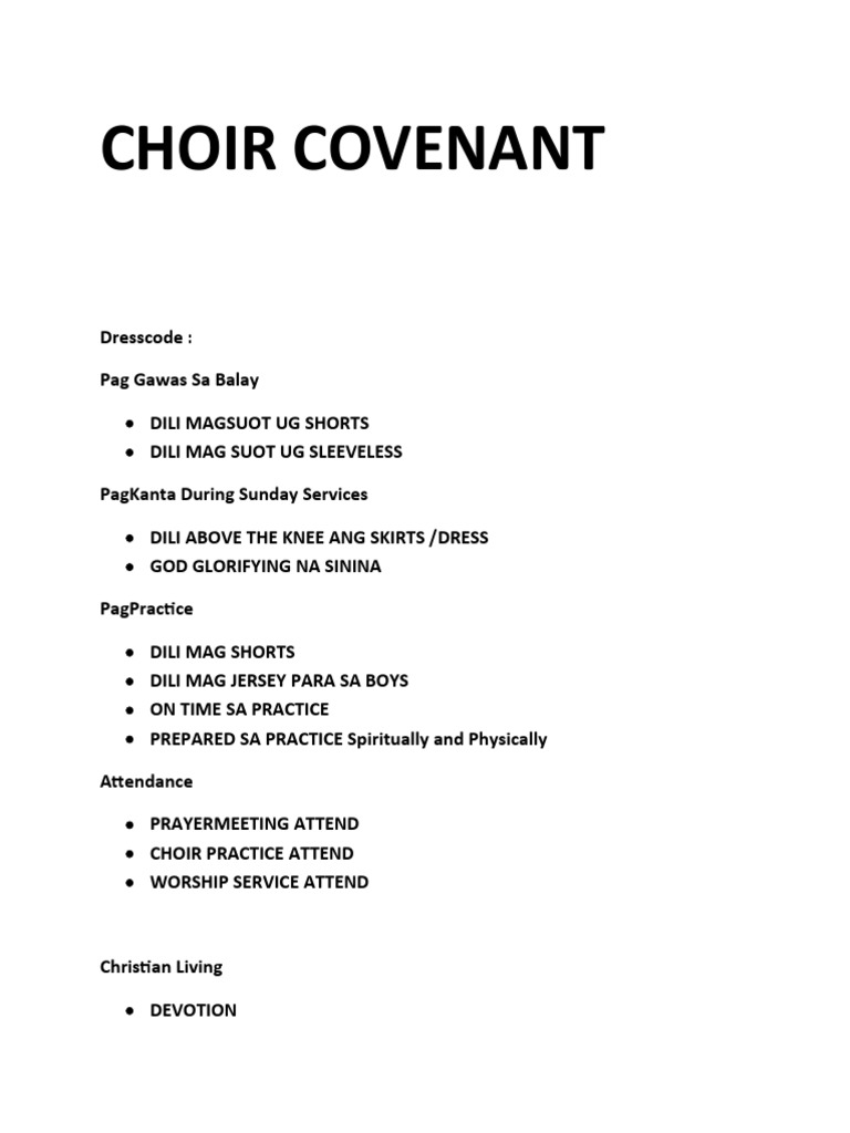 Choir Covenant and Guidelines | PDF | Worship | Christian Worship And ...