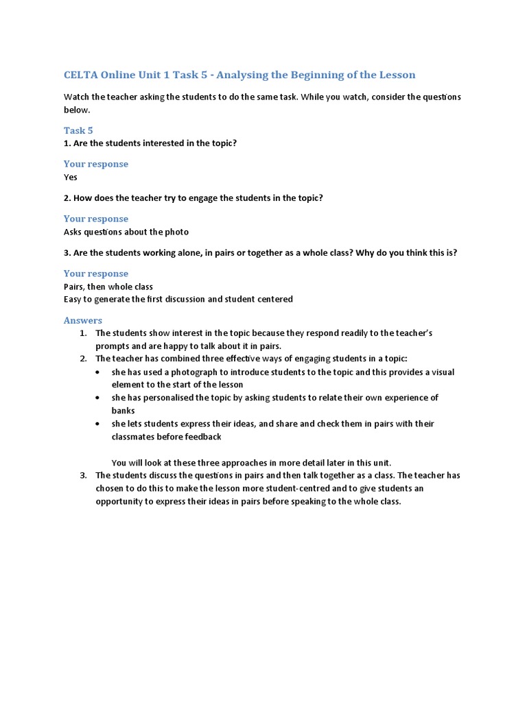 CELTA Lesson Engagement Analysis | PDF | Career & Growth | Self-Improvement