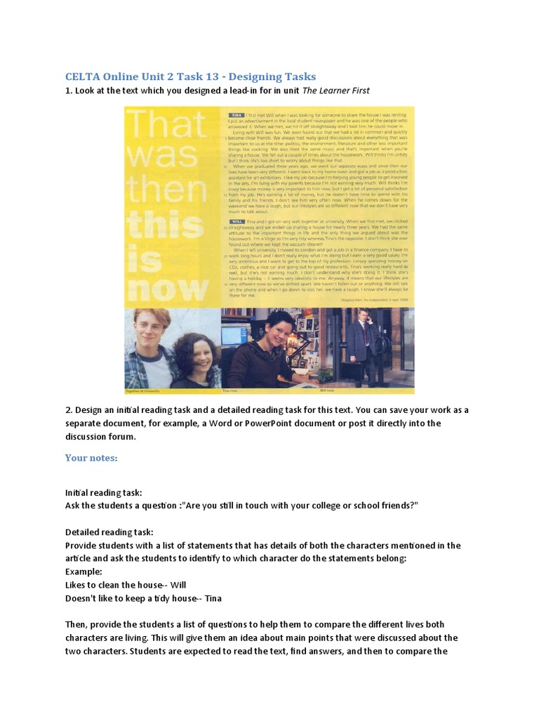 CELTA Online Unit 2 Task 13 - Designing Tasks | PDF | Career & Growth