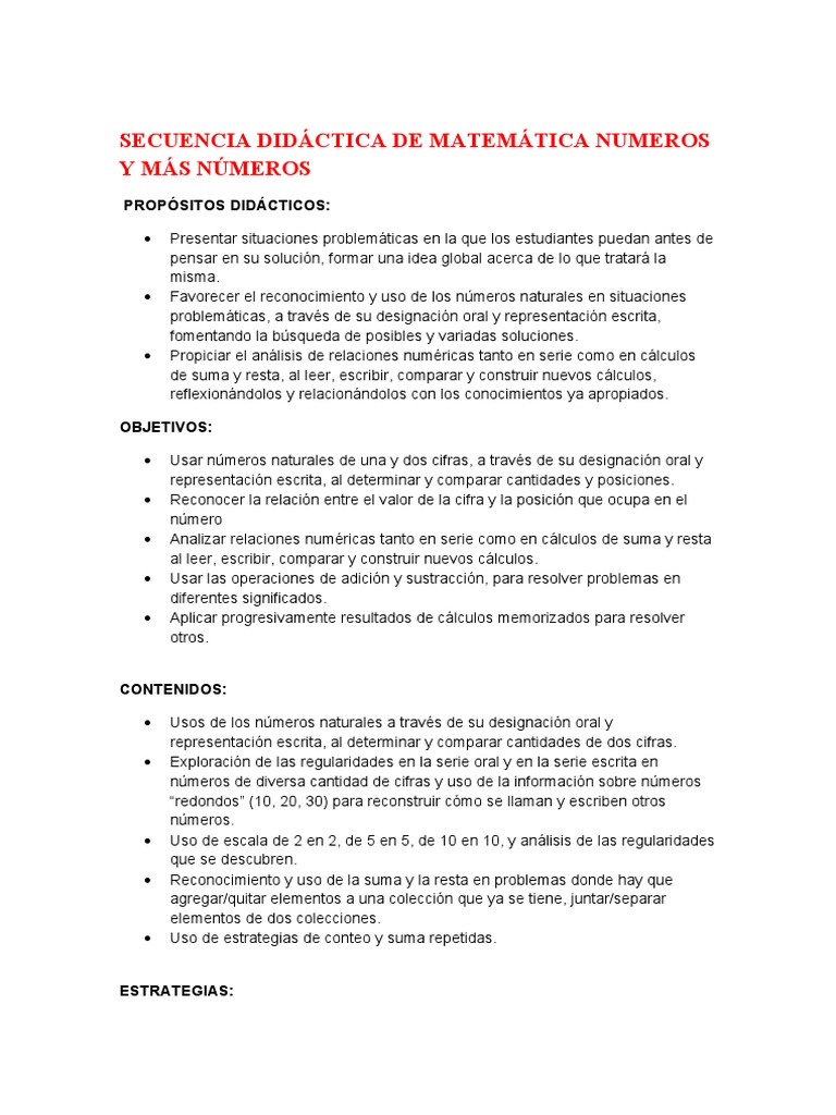 Secuencia Didáctica de Matemática Numeros y Más Números | PDF | Sustracción | Matemáticas