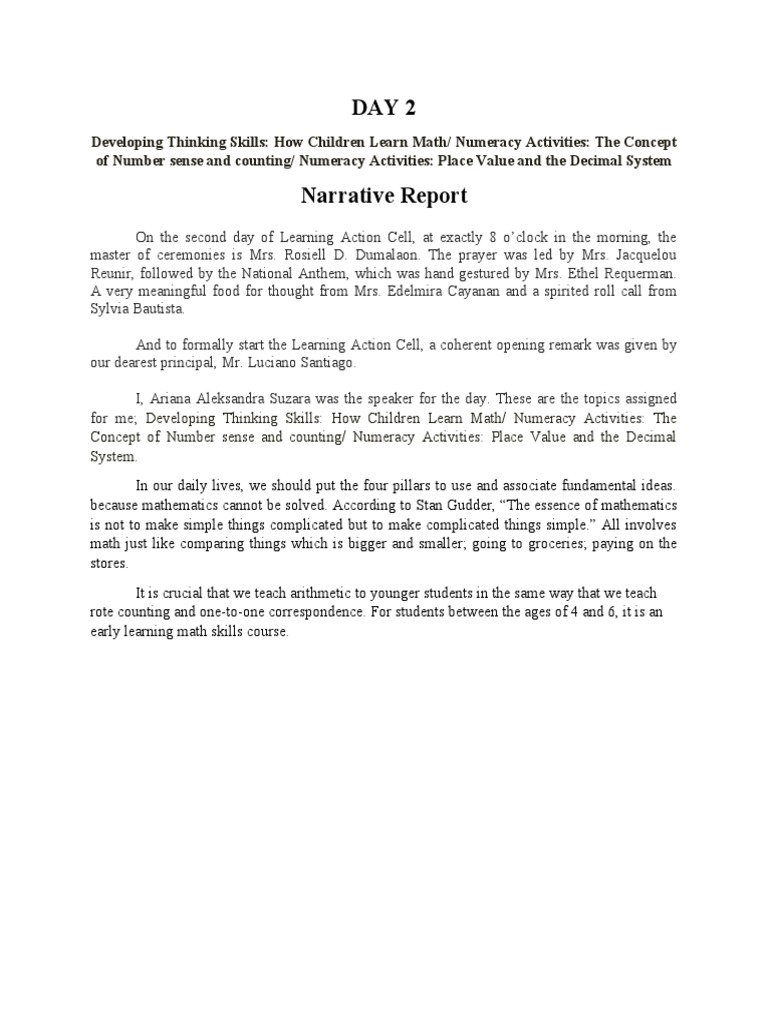 Narrative Report Aleks Day2 | PDF