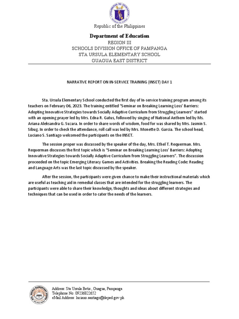 Ethel Requerman INSET Narrative Report | Download Free PDF ...