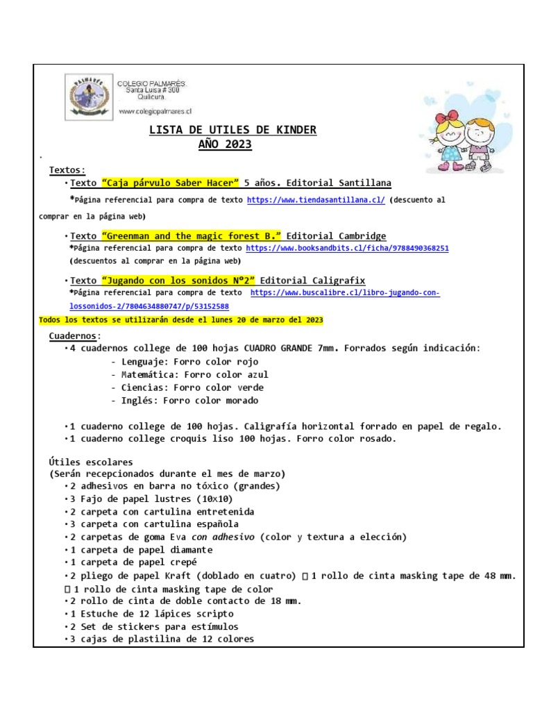 Lista-De-Utiles-De-Kinder-2023 2 | PDF | Lápiz | Grafito