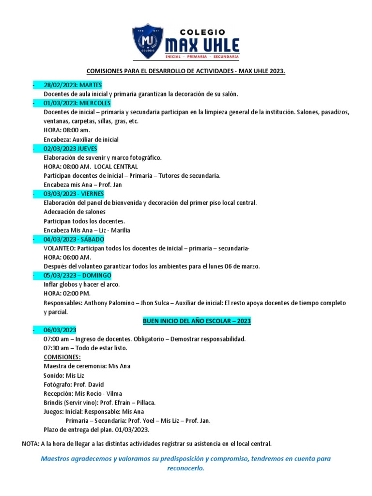 Comisiones para El Desarrollo de Actividades | PDF