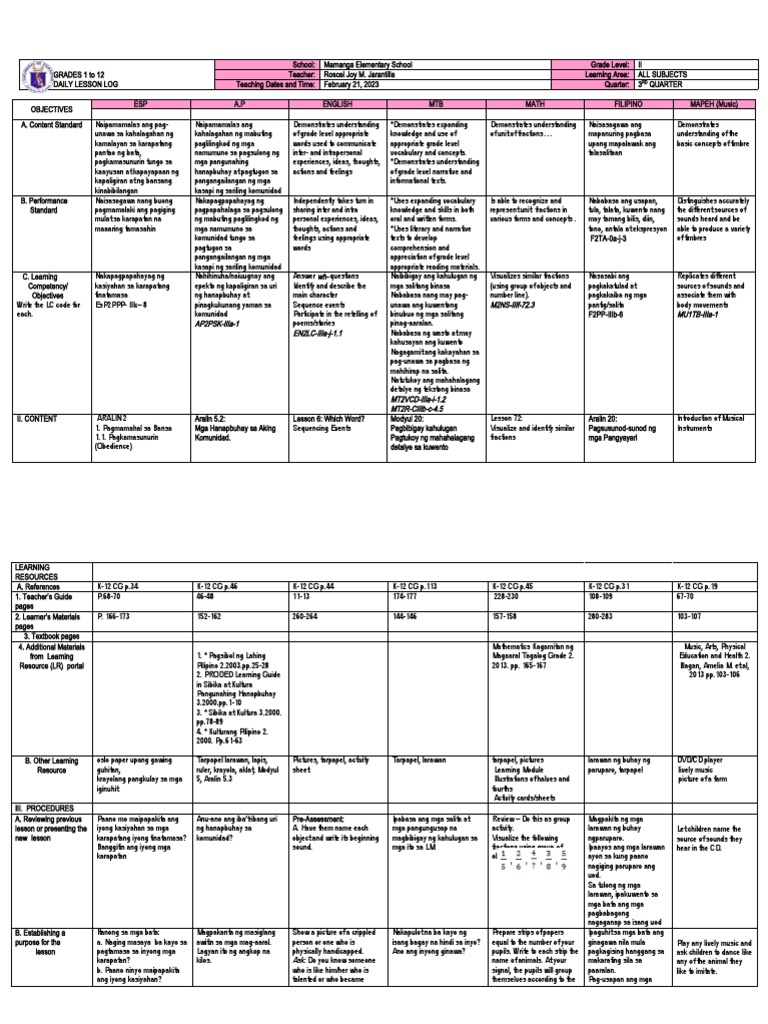 DLL - All Subjects 2 - Q3 - W2 - D2 | PDF