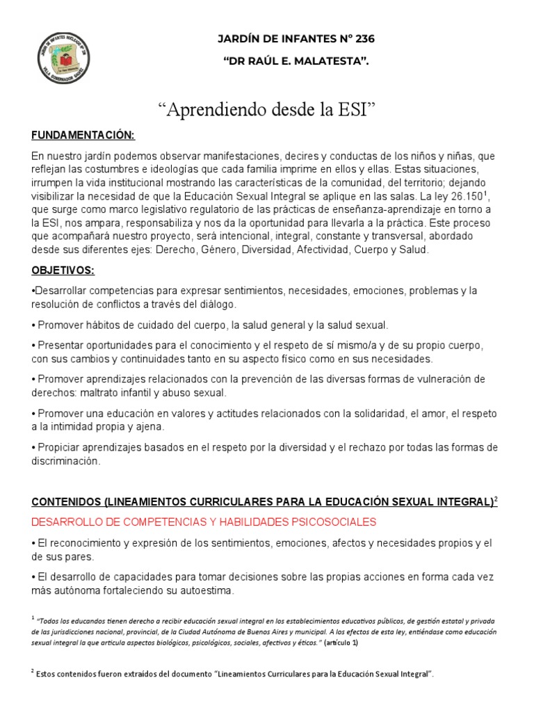 Proyecto de Esi 236 | PDF | Educación sexual | Conocimiento