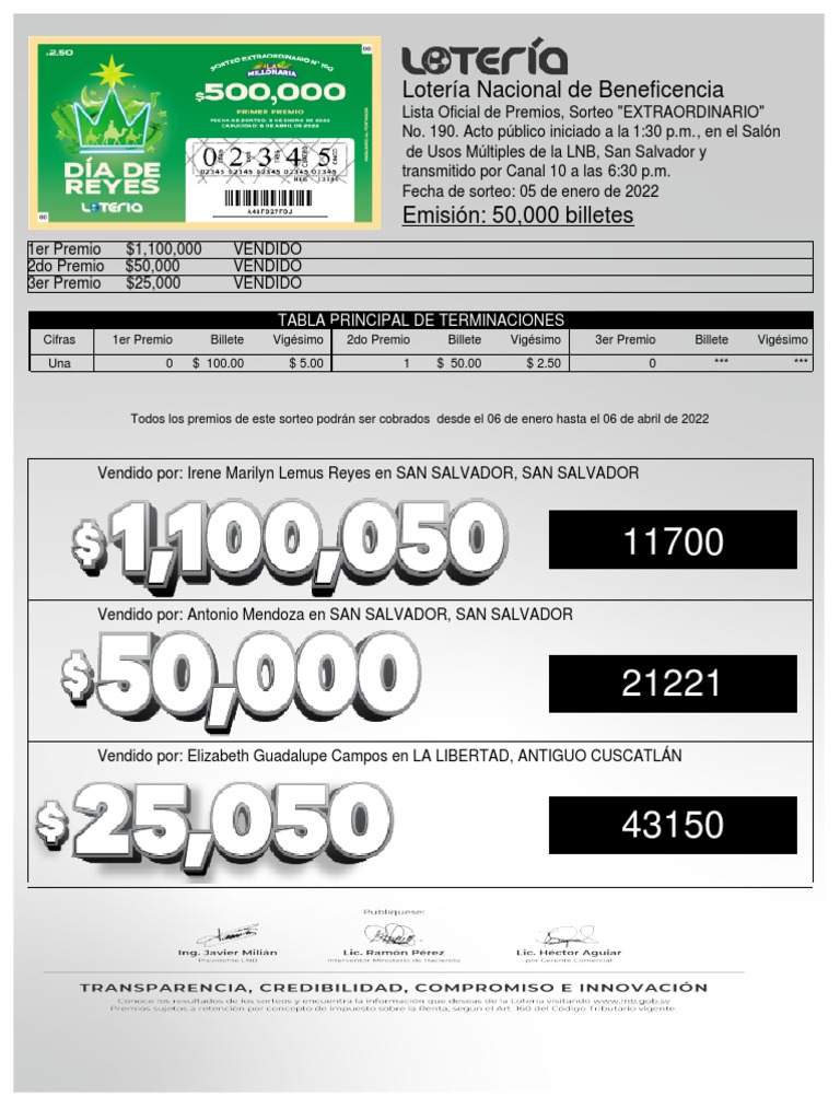 Sorteo Extraordinario Lotería 2022 | PDF