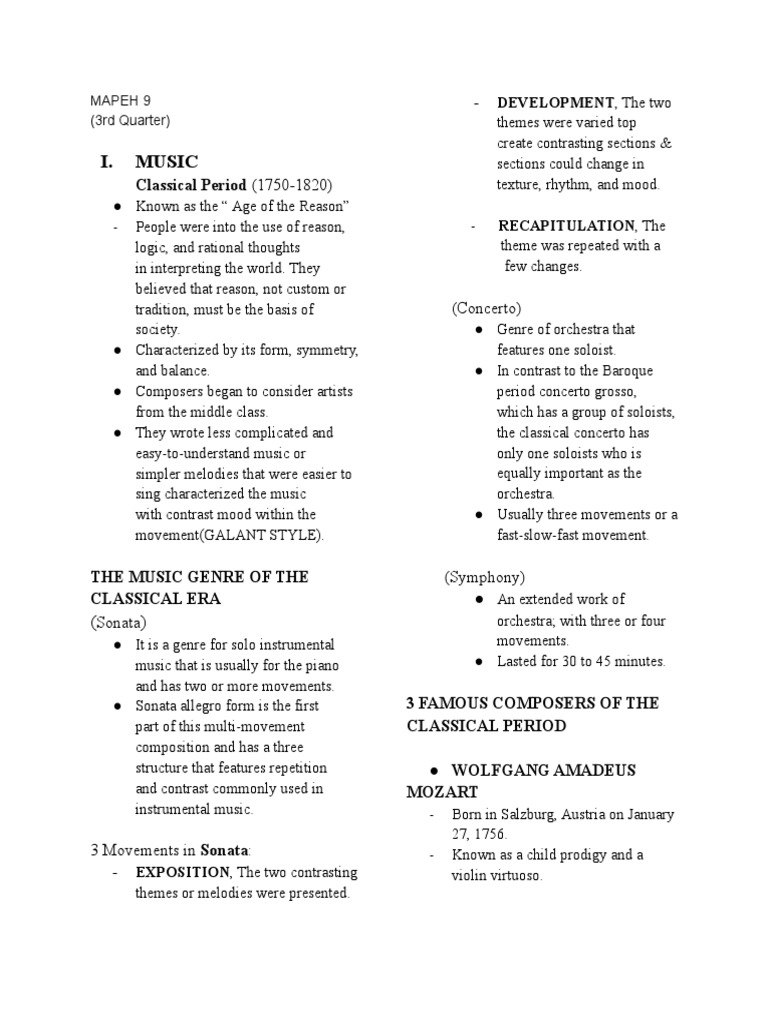 MAPEH 9 3rd Q Reviewer | PDF | Classical Period (Music) | Ballroom Dance