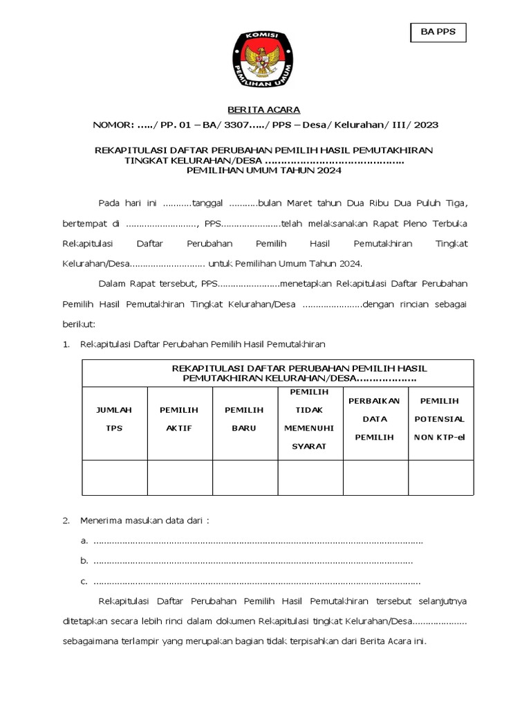 BA REKAPITULASI DPPHP DI PPS (DPS) | PDF