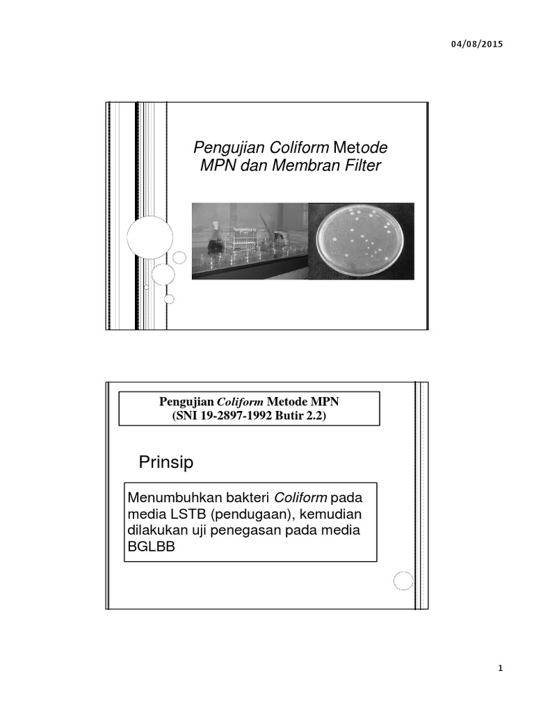 Pengujian Coliform Metode MPN Dan Membran Filter | PDF