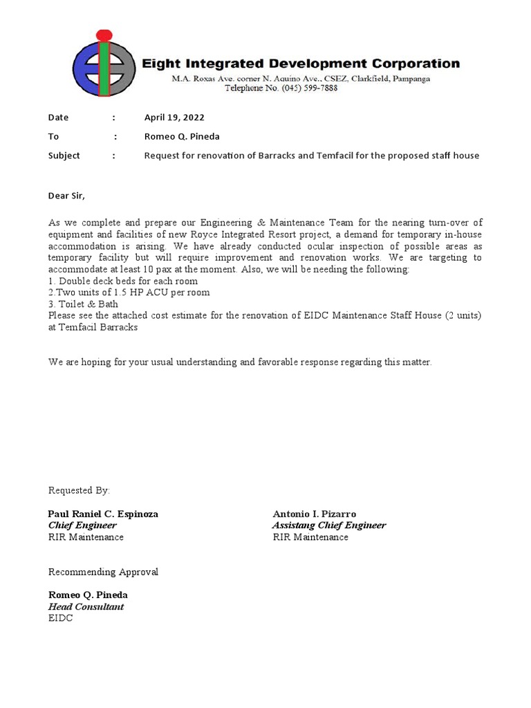 Request For Barracks Updated | PDF