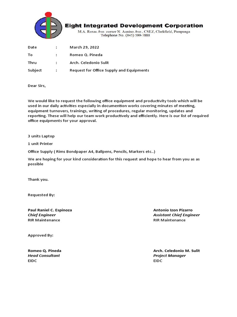 Request For Office Supply and Equipments | PDF