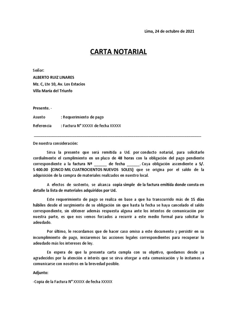 Carta Notarial Por Deuda | PDF