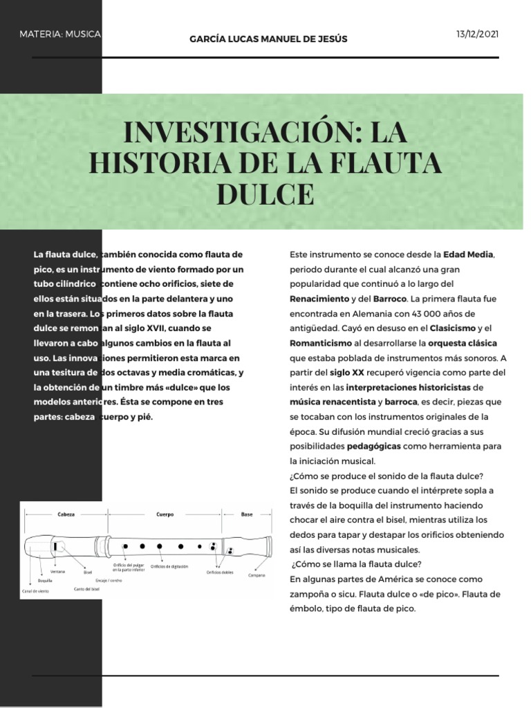 Investigación La Historia de La Flauta Dulce | PDF | Grabadora ...