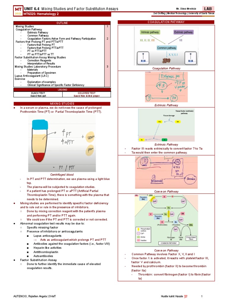 REVALIDA COMPRE HEMA2LAB MIXING STUDIES UnivSantoTomas | PDF | Coagulation | Diseases And Disorders