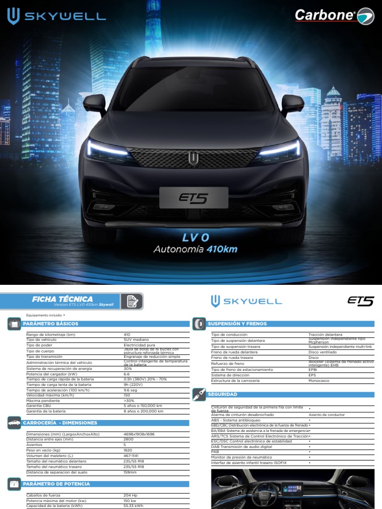 Ficha Tecnica Skywell | PDF | Sistema de freno antibloqueo | Tecnología de vehículos