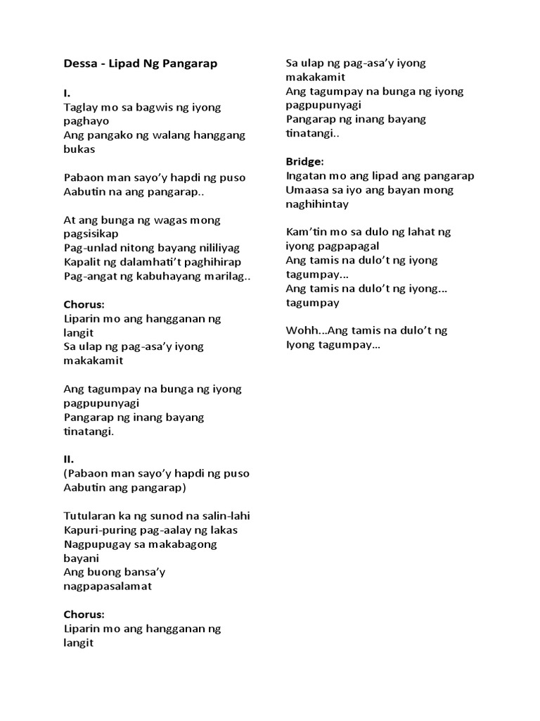Dessa - Lipad NG Pangarap Lyrics | PDF