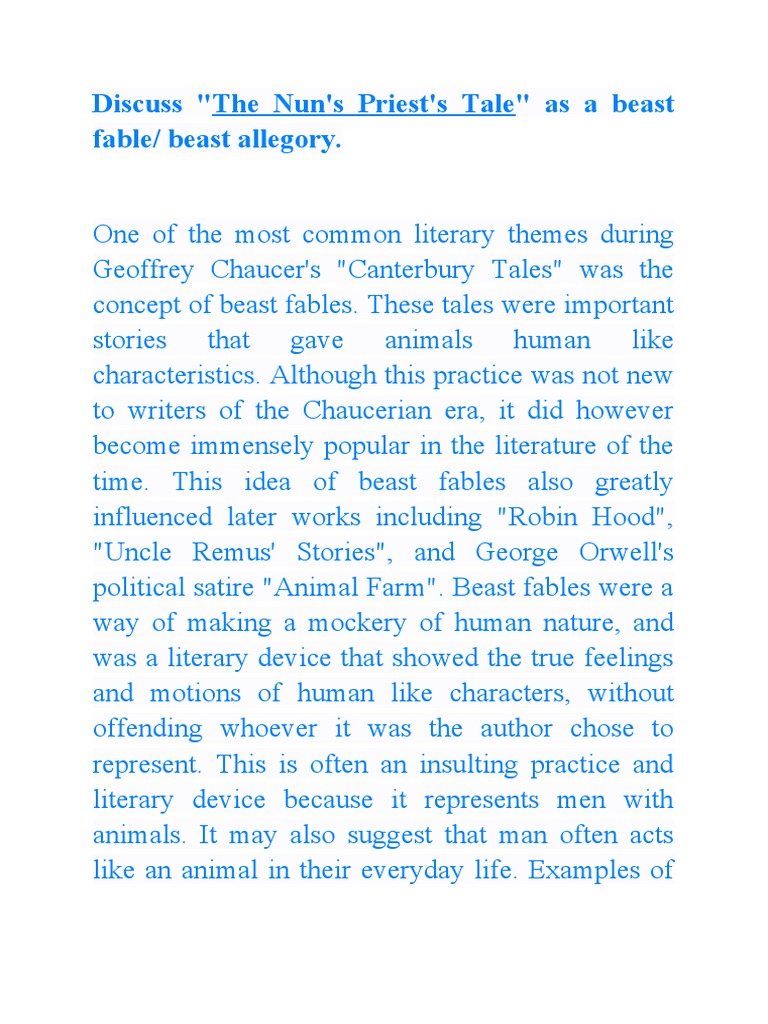 The Nun's Priest's Tale as Beast Fable | PDF | Fable | The Canterbury Tales