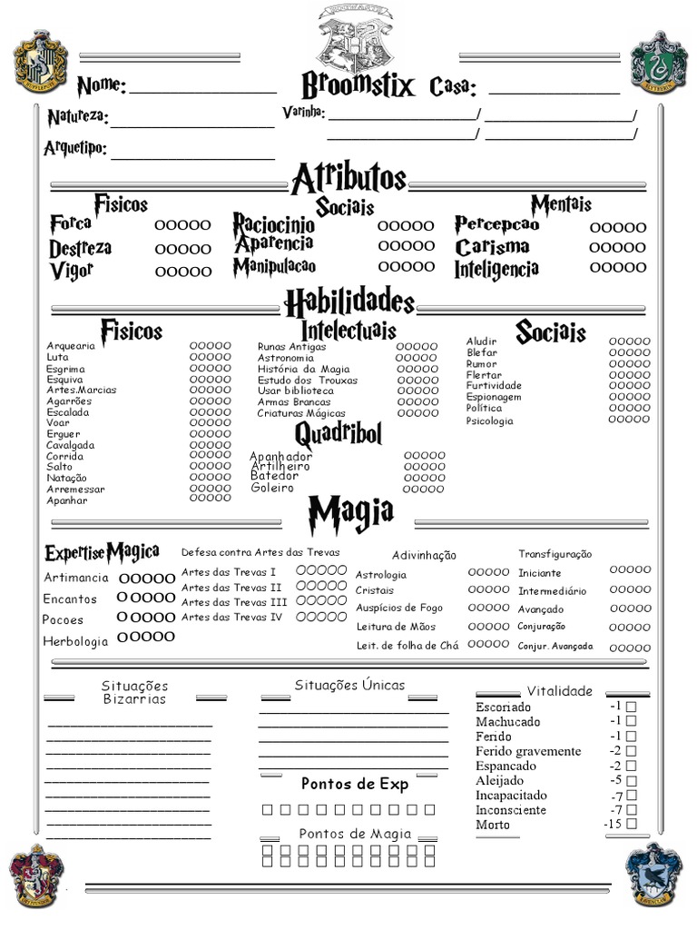 Ficha RPG - BroomStix Hogwarts. | Download grátis PDF | Sobrenatural ...