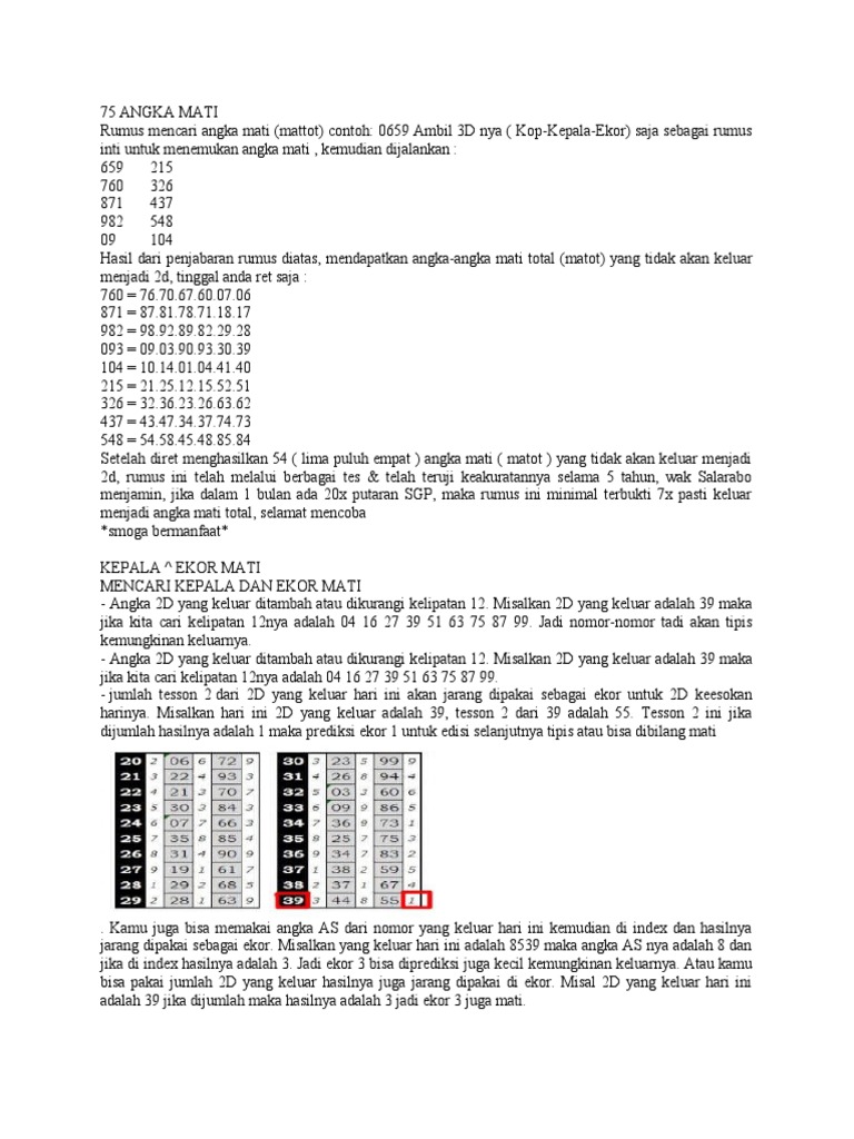Rumus dan Tabel Angka Mati Togel | PDF