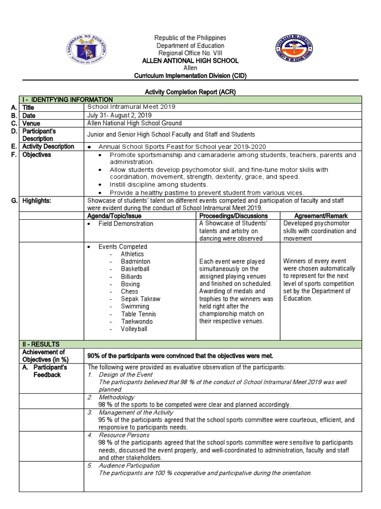 Acr For Intrams 2019 | PDF | Sports