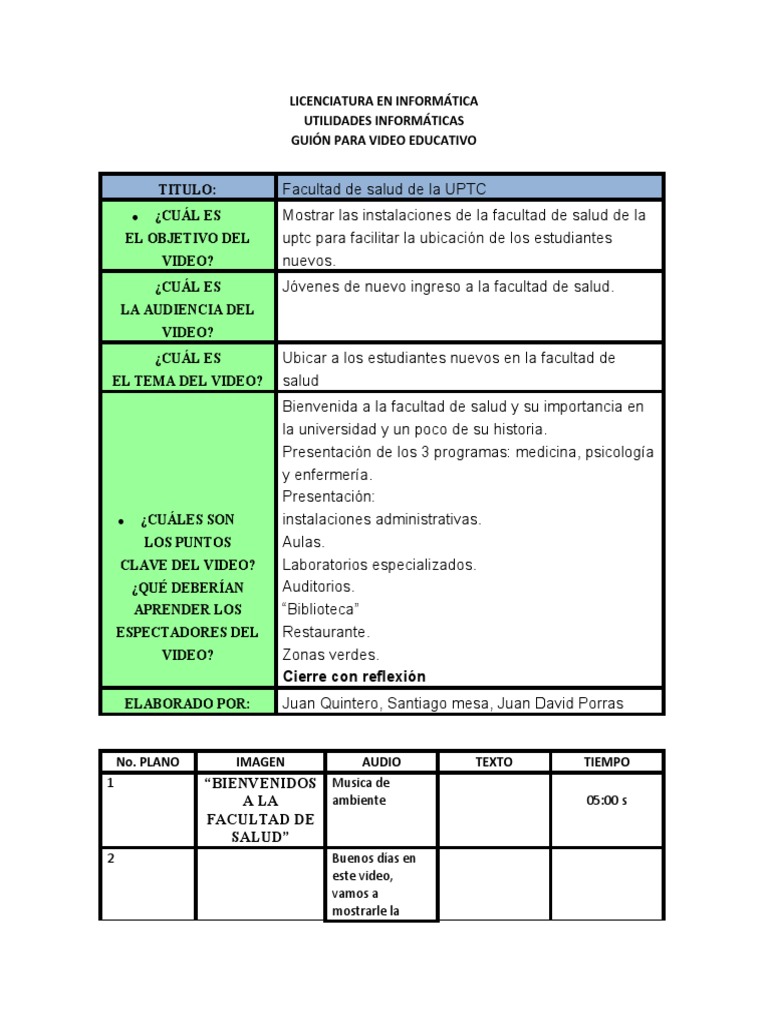 Formato Guion Video 22 | PDF