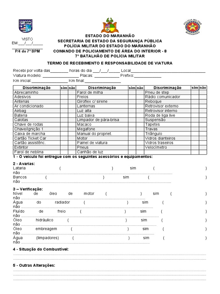 Check List de VTR | PDF | Veículo motorizado | Tecnologia de veículos