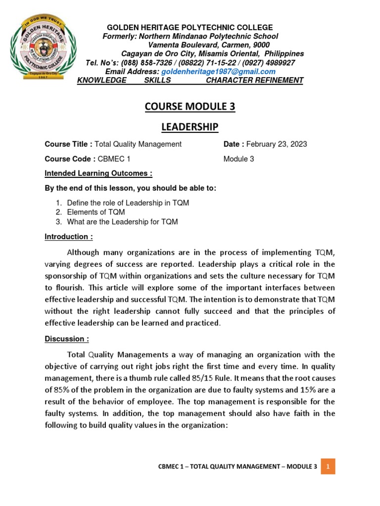 Leadership - Module 3 | PDF | Quality Management | Leadership
