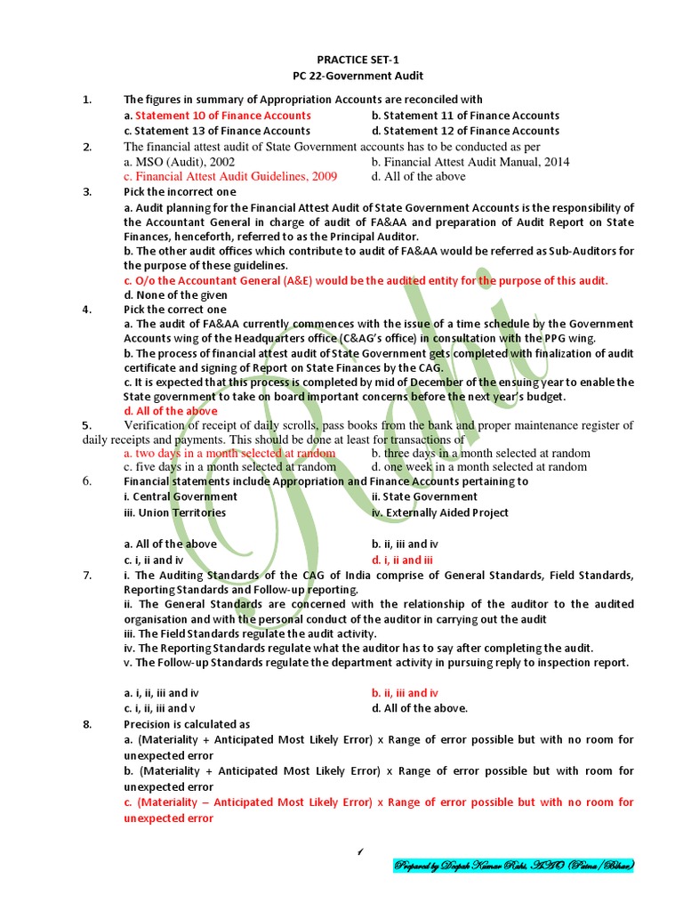 PC 22 - Practice Set 1 | PDF | Audit | Internal Control