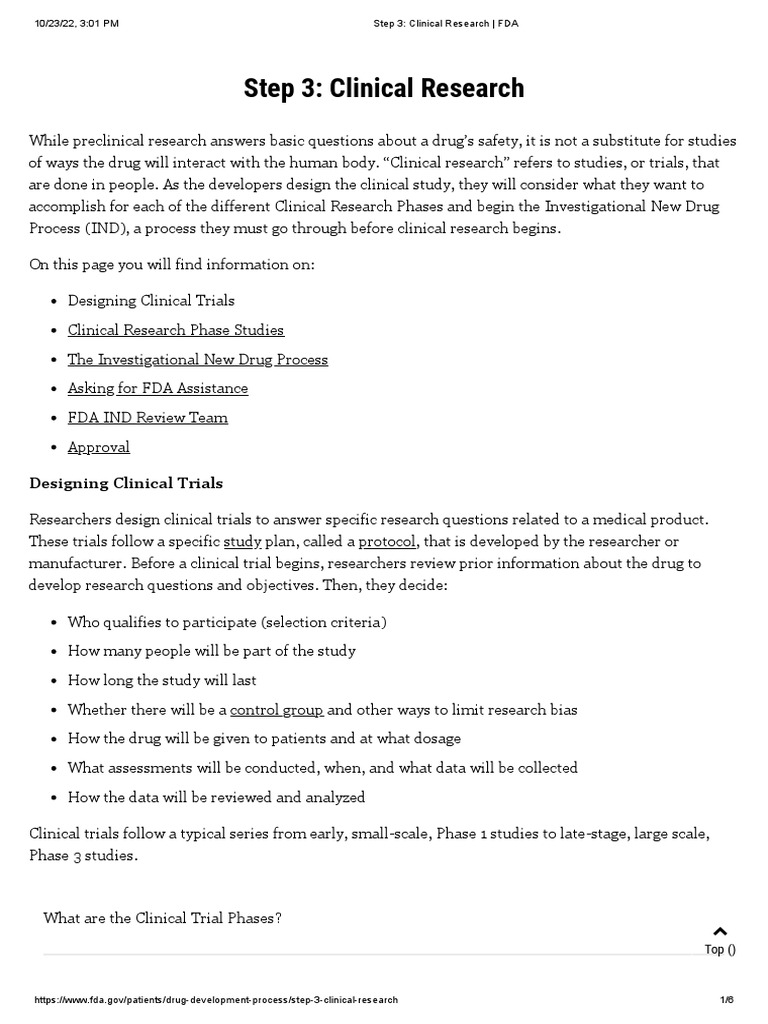 Step 3 - FDA Clinical Research - Drugs | PDF | Phases Of Clinical ...