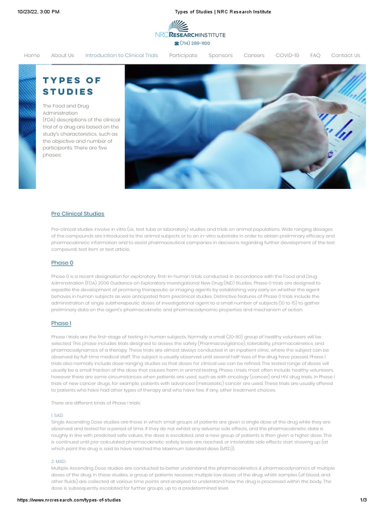 Types of Studies - NRC Research Institute (FDA) | PDF | Phases Of ...