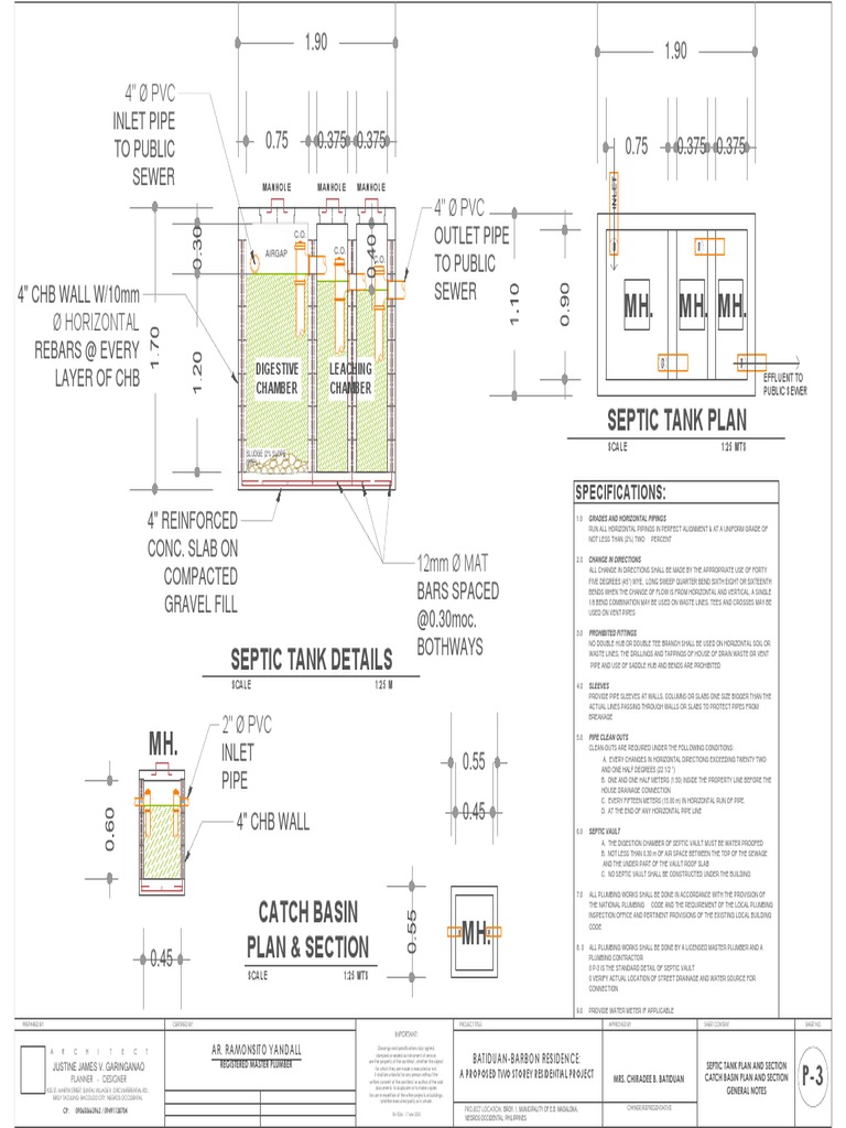 MH. Mh. MH.: Septic Tank Plan | PDF | Plumbing | Septic Tank