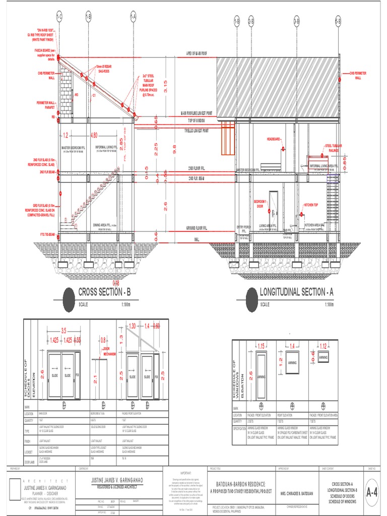 Cross Section - B Longitudinal Section - A | PDF | Window | Door