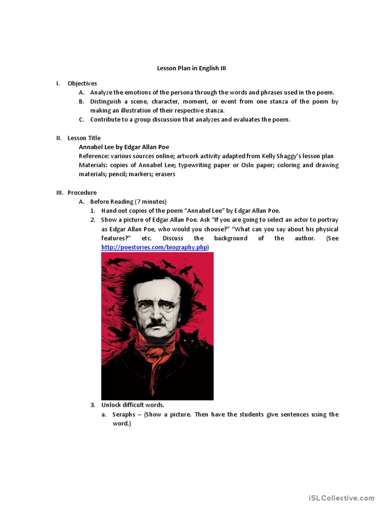 Annabel Lee Lesson Plan | PDF | Poetry