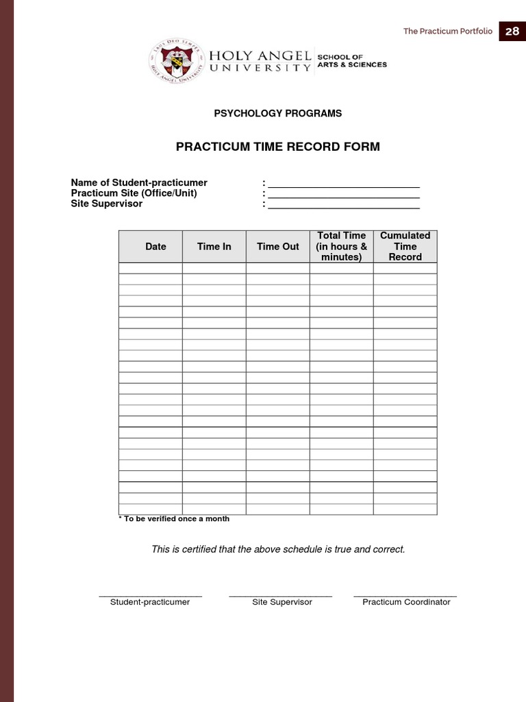 FORM 5 Psychology Programs Practicum Time Record Form 1 | PDF