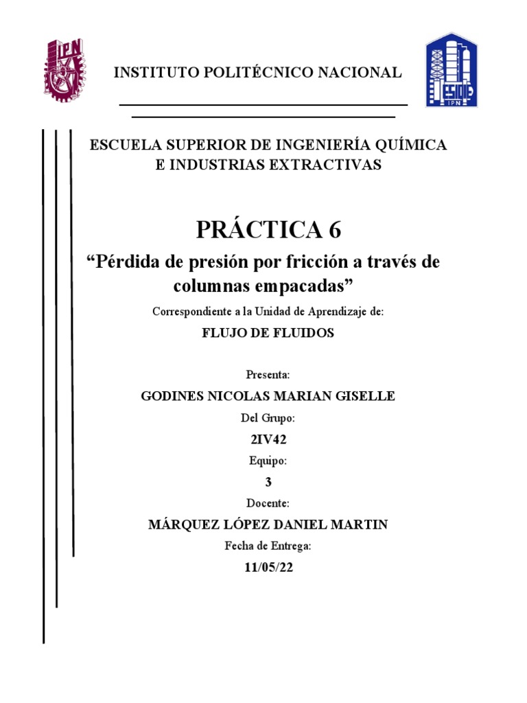Práctica 6 - Flujo de Fluidos | PDF | Destilación | Absorción (Química)