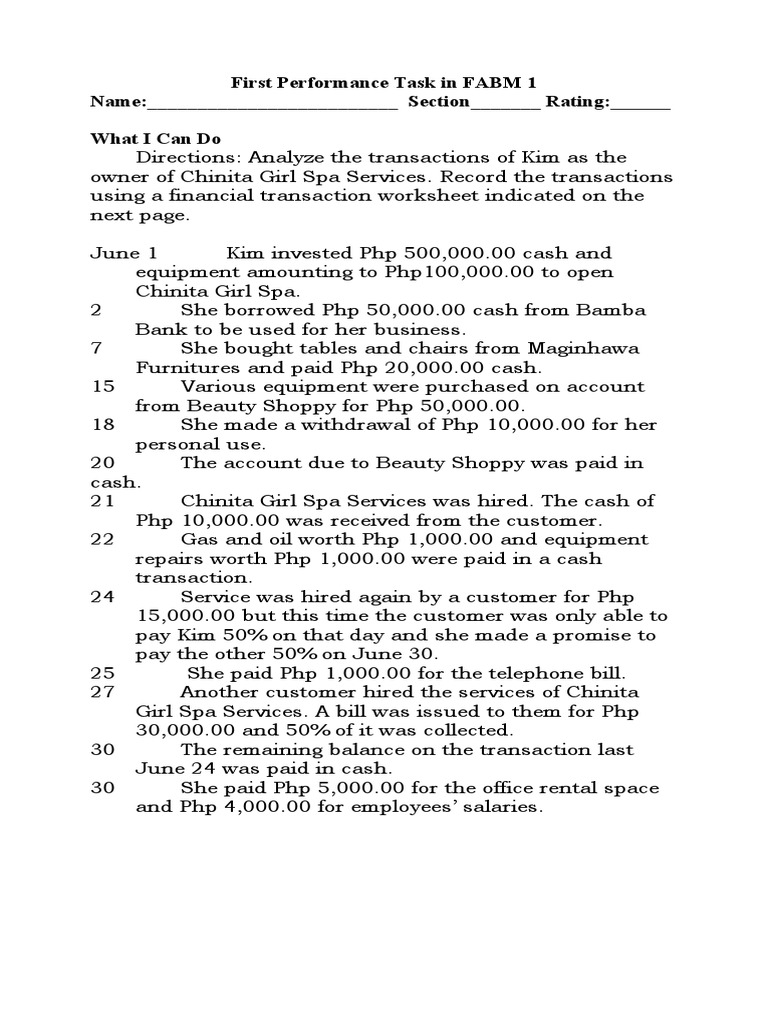 First Performance Task in FABM 1 | PDF