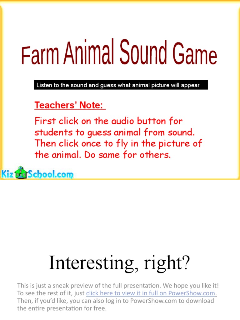 Animal-Sound-Game 2802025 Powerpoint | PDF | Language Arts & Discipline ...