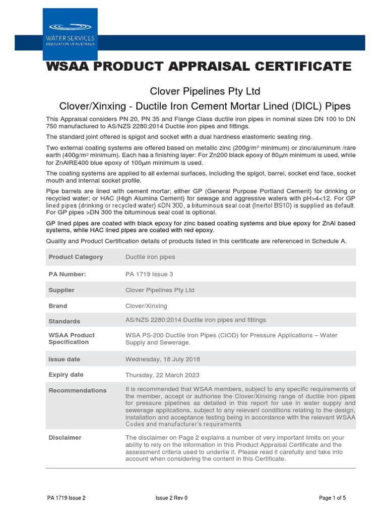 XINXING - WSAA Certificate | PDF | Pipe (Fluid Conveyance) | Private Law