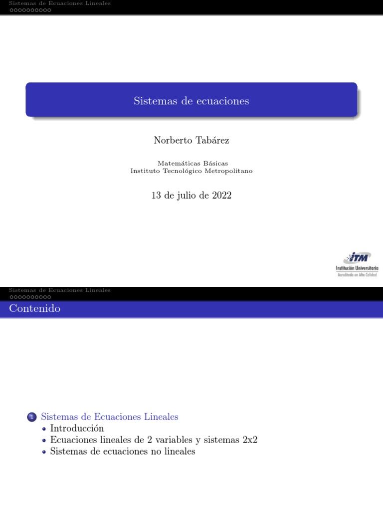 Presentacion - 19 Sistemas de Ecuaciones | PDF | Ecuaciones | Sistema ...