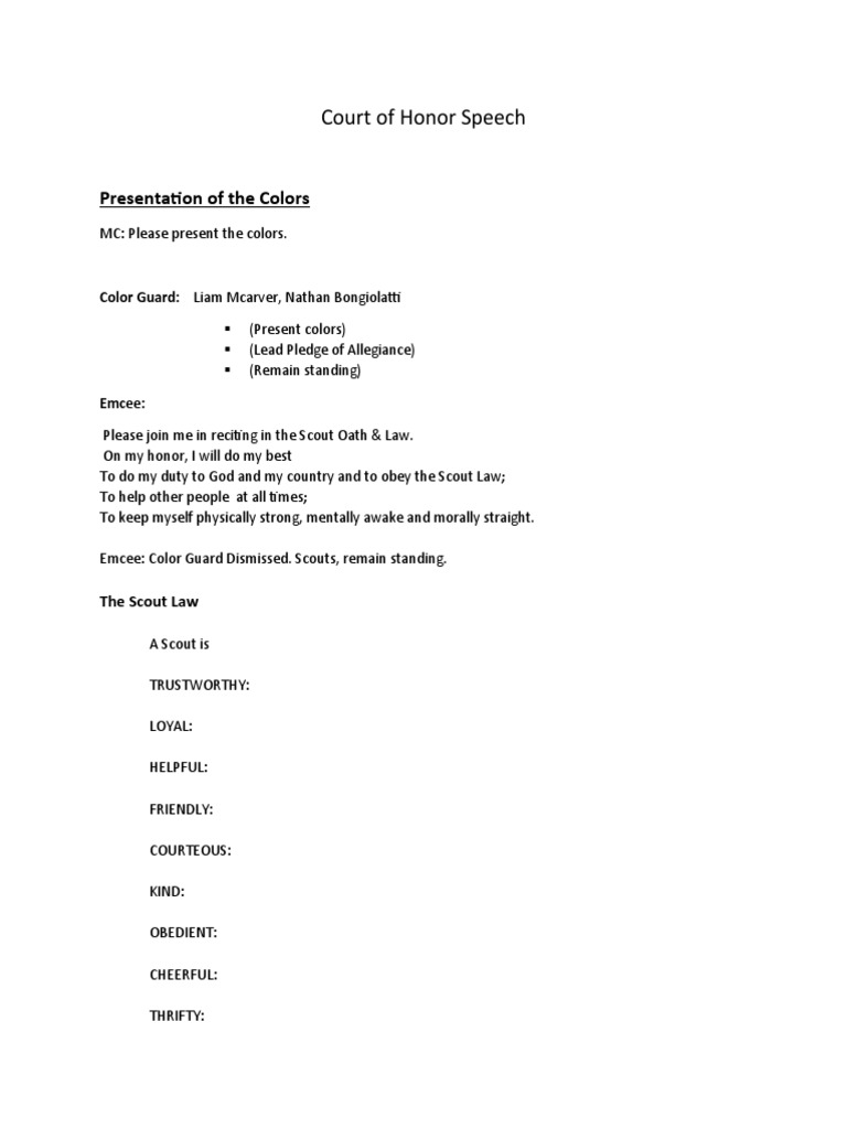 Troop 64 Court of Honor Ceremony Script | PDF | Home & Garden ...