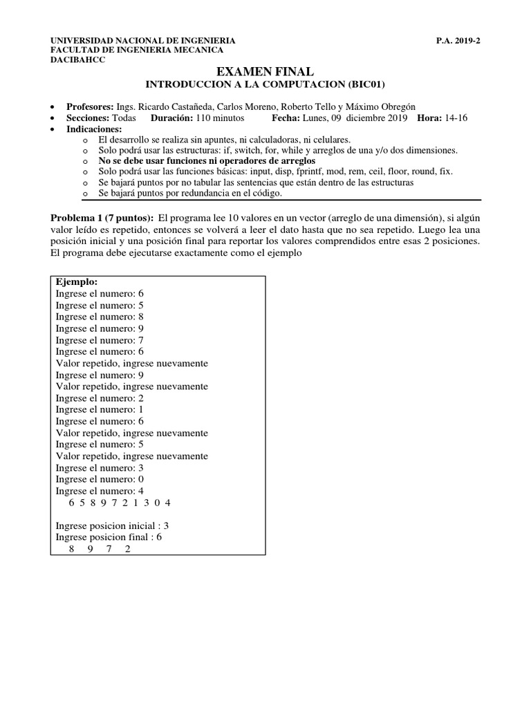 Examen Final: Introduccion A La Computacion (Bic01) | PDF | Ingeniería de software | Informática