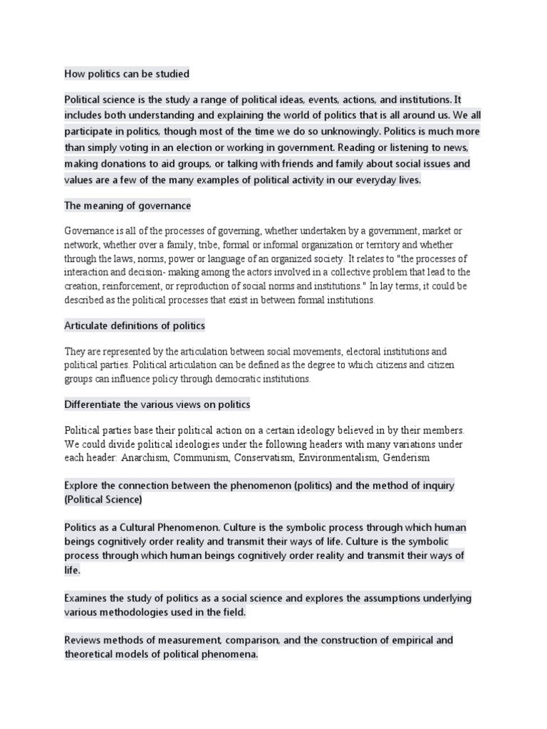 How Politics Can Be Studied | PDF | Governance | Institution