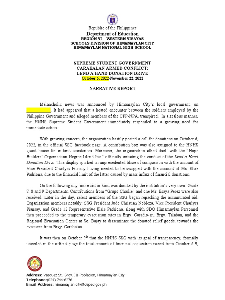 SSG - HNHS - Narrative-Report - Carabalan Armed Conflict | PDF