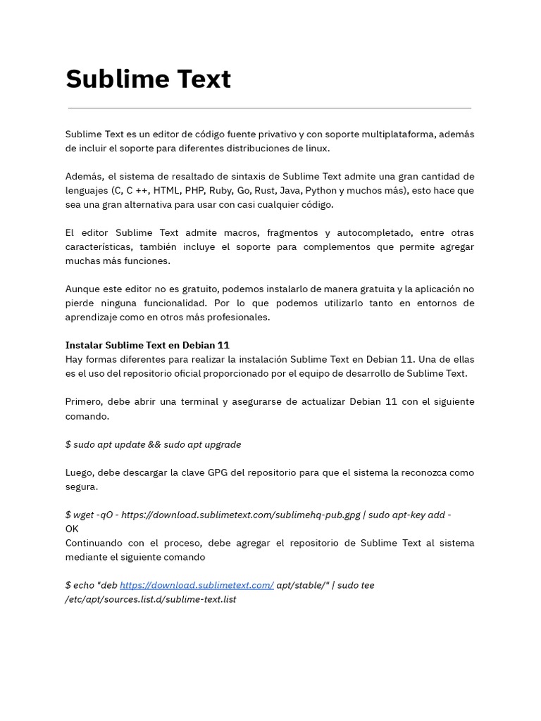 Instalar Sublime Text | PDF | Ingeniería Informática | Linux