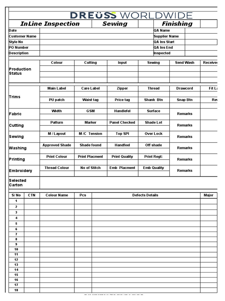 Inline Inspection Report | PDF | Sewing | Textiles