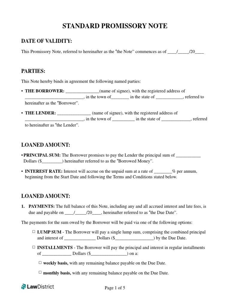 Standard Promissory Note Template | PDF | Interest | Debt