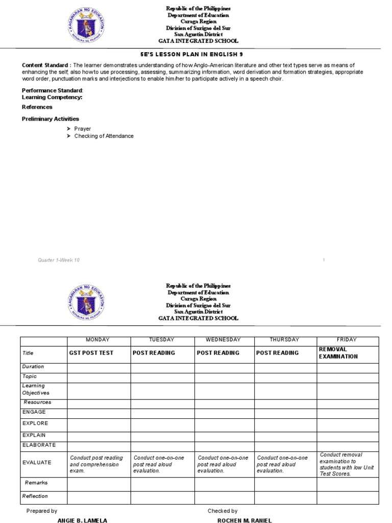 English 9 lesson on enhancing self through literature | PDF | Lesson ...