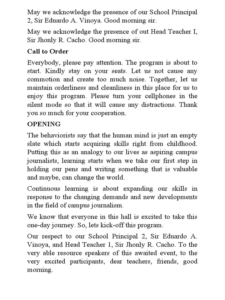 Journ MC Script | PDF