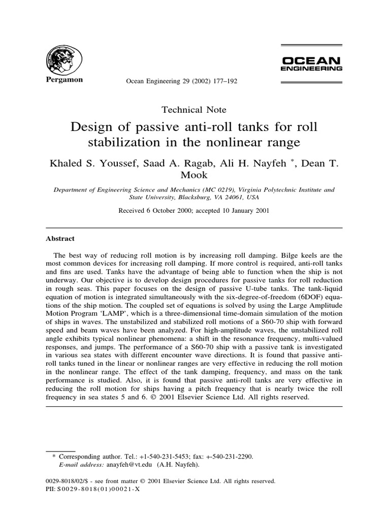 Design of Passive Anti-Roll Tanks For Roll Stabilization in The ...
